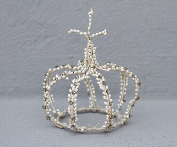 Antique Bridal Queen Crown - Ivory White Pearls and C… - Gem