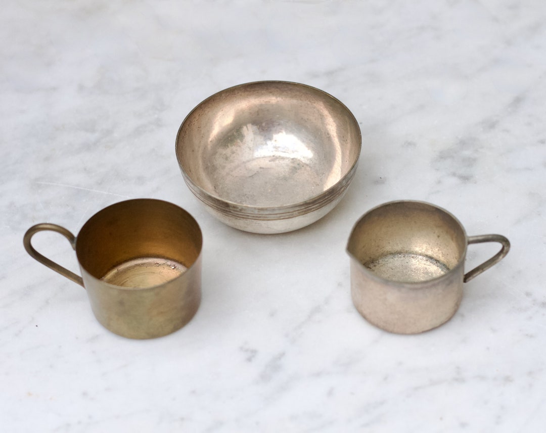 Set of 3 Antique Assorted Serving Pots - Silver Plated Small Bowl ...