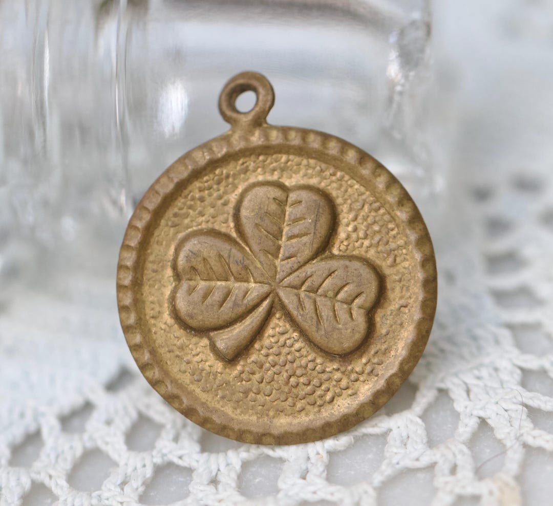 Pressed Bronze Shamrock Medal Pendant or Clover Charm - Vintage ...