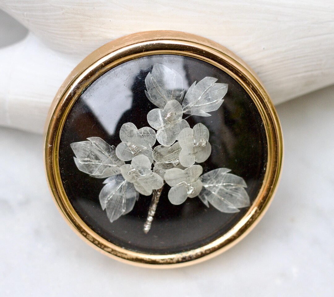 White Flowers in Domed Glass and Round Frame - Miniature Fish Scales ...