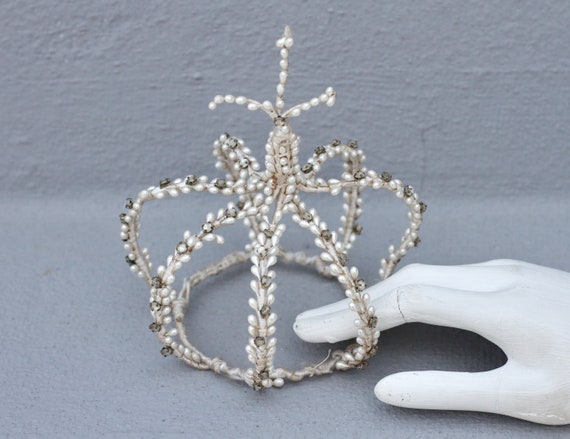 Antique Bridal Queen Crown - Ivory White Pearls and C… - Gem