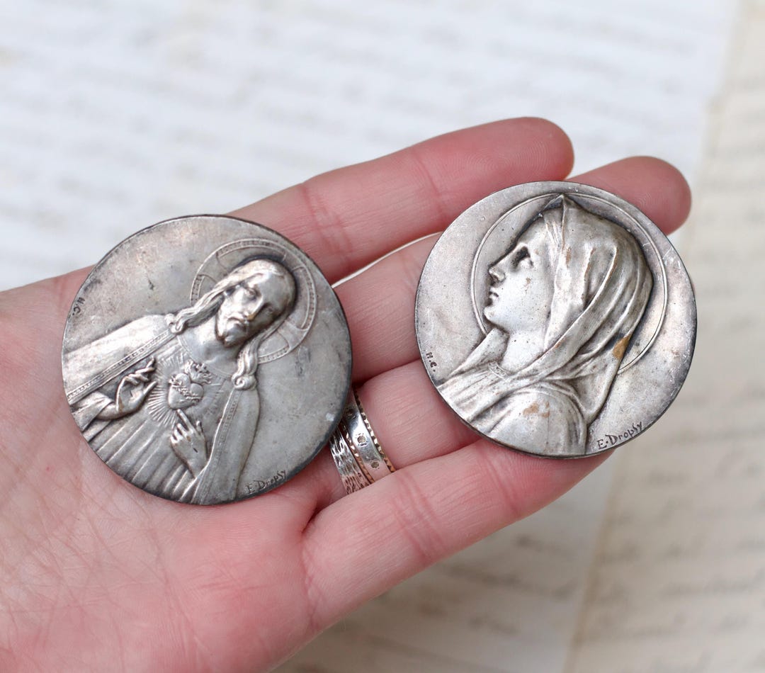 Jesus and His Scared Heart Plaque and Virgin Mary Set of 2 Antique ...