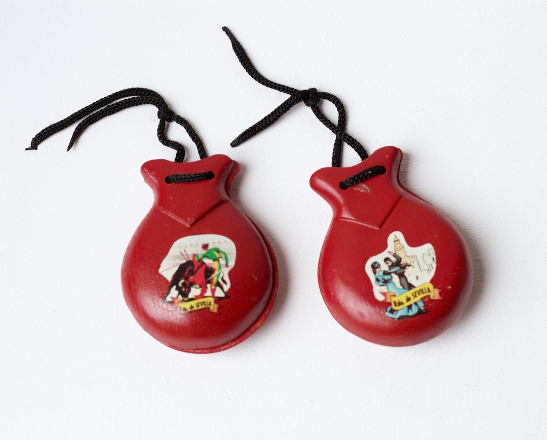 Vintage Castagnettes in Red Wood - Flamenco - Decorative Souvenir From ...