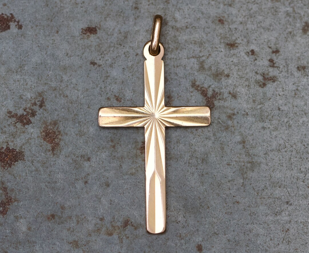 Art Deco Rolled Gold Cross Pendant With Sunburst - Vintage Small ...