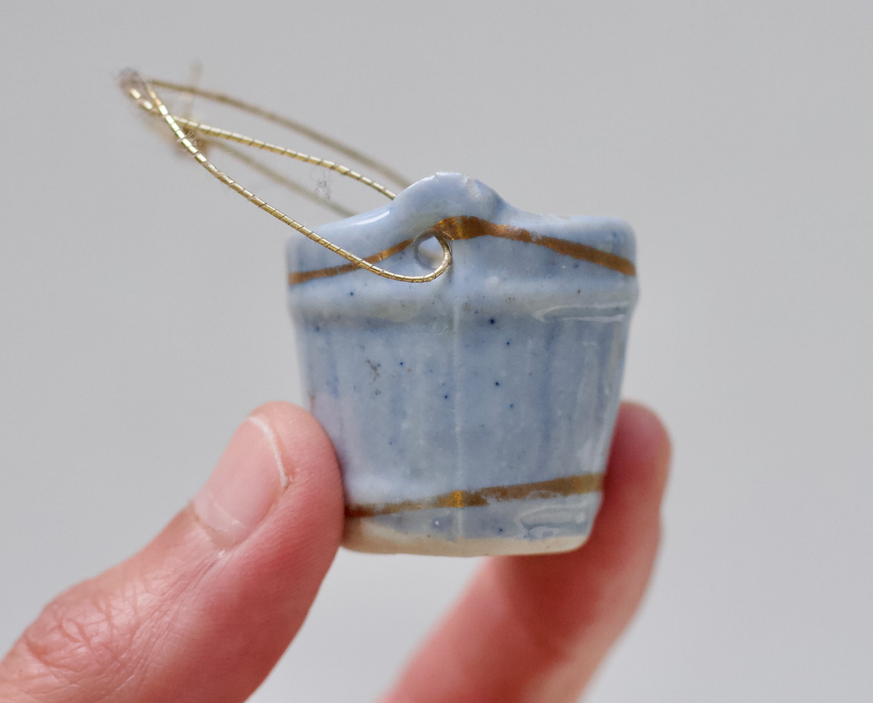 Miniature Porcelain Bucket in Light Blue - Vintage Rustic Dollhouse ...
