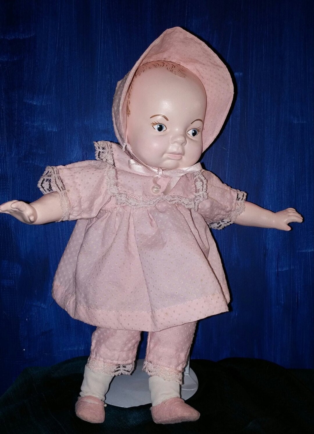 Vintage Artist Doll Porcelain Cloth in Pink Dress and Bonnet 1970s OOAK ...