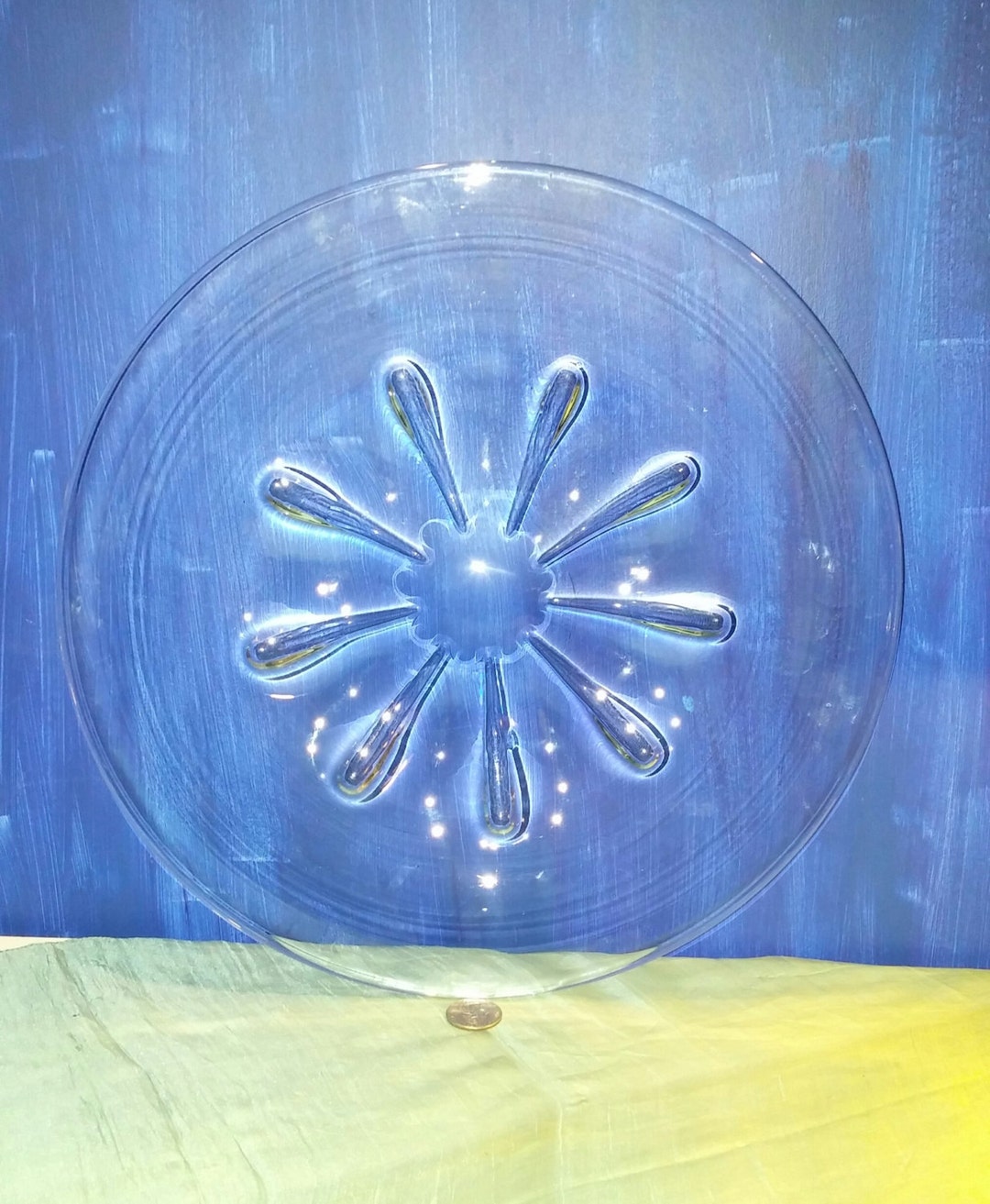 Large Glass Serving Platter 14 Inch Solid Clear Molded Glass Plate ...