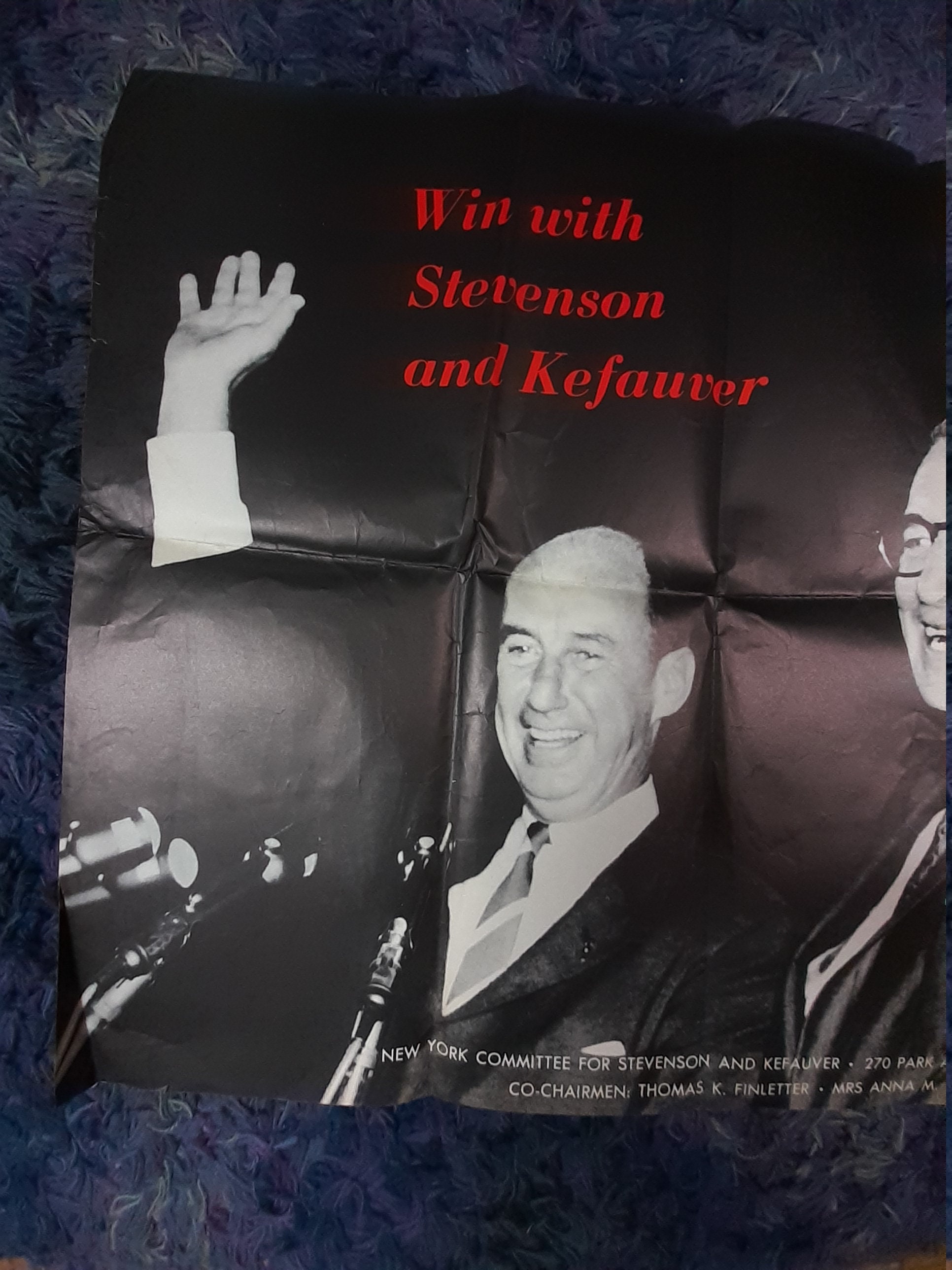 Rare Vintage Presidential Campaign Poster 1956 of Adlai Stevenson and ...
