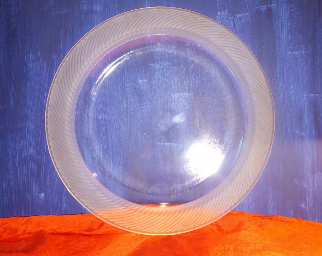 Large Glass Serving Platter 14 Inch Solid Clear Frosted Edge Glass ...