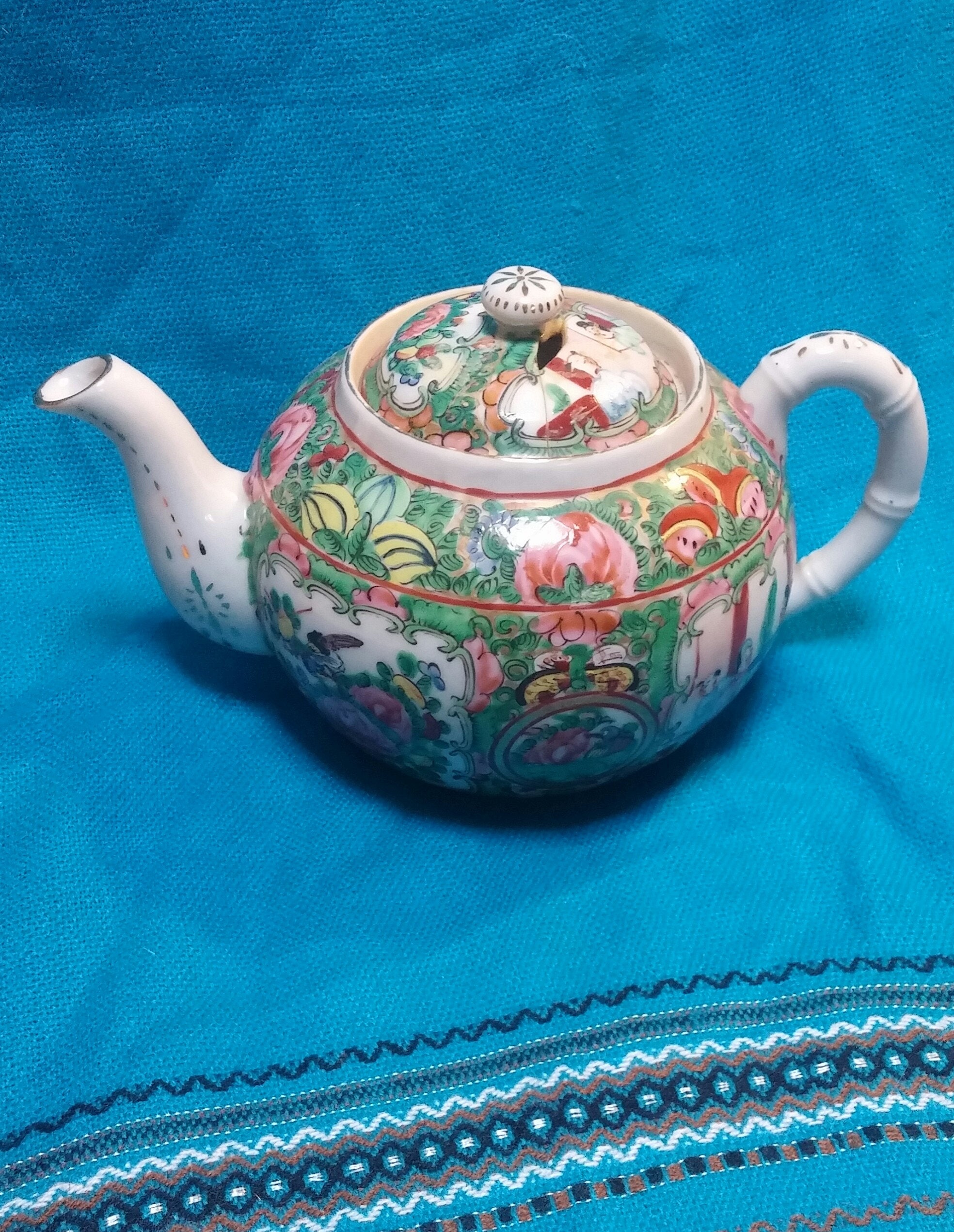 Antique Chinese Teapot Rose Mandarin 1800s Hand Painted Asian Porcelain ...