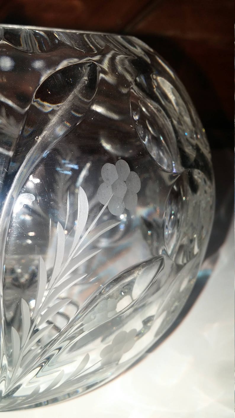 Vintage Rose Bowl In Clear Glass Crystal Cut And Acid Etched Etsy
