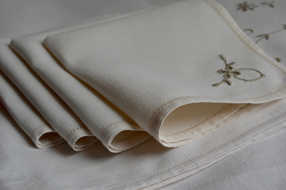 1950s Irish Linen Cloth Napkins Hand Embroidered Etsy UK