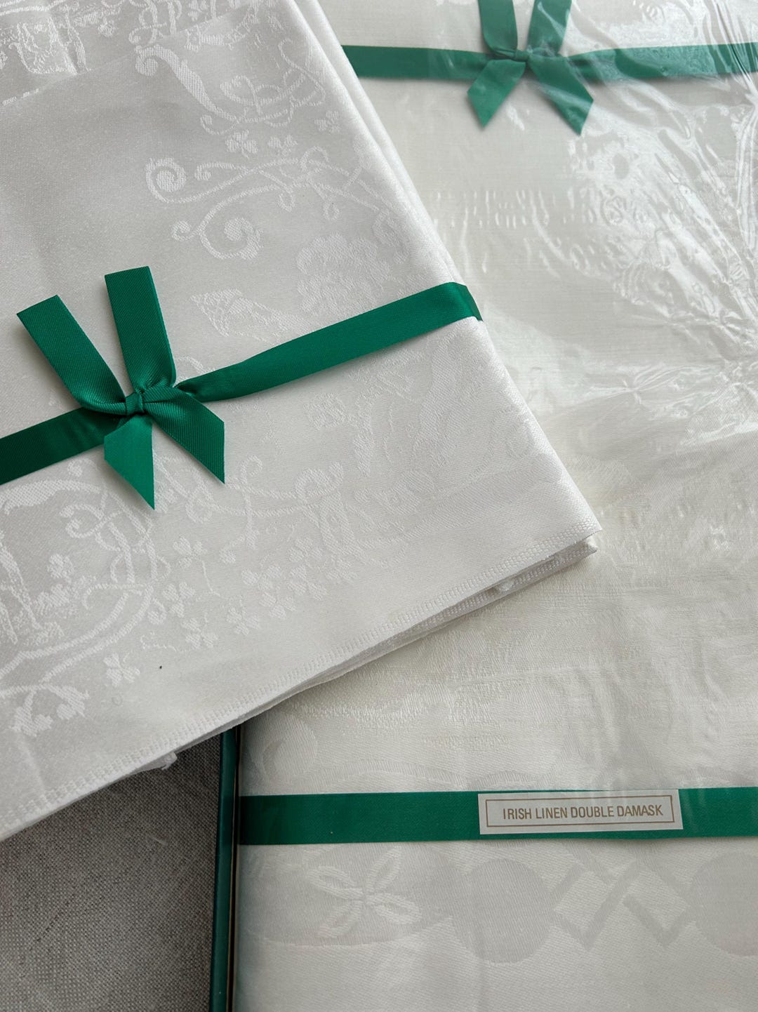 Antique 1920s Irish Linen Damask Set of a Square Tablecloth and 6 ...