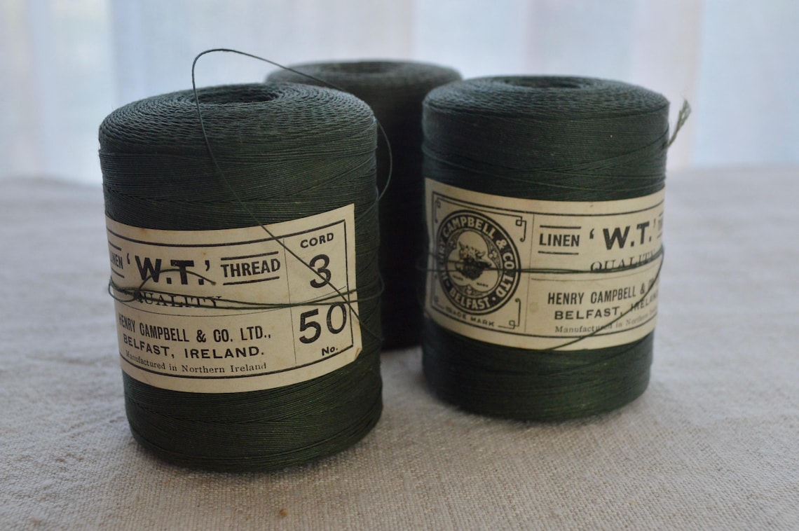 1 Spool of Campbell's Irish Linen Dark Green Thread 3 Cord No 50, 1980s ...