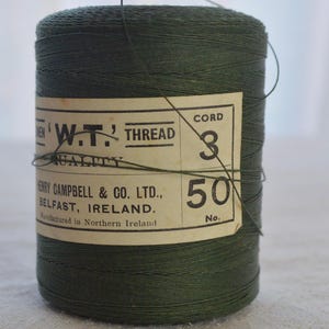 1 Spool of Campbell's Irish Linen Dark Green Thread 3 Cord No 50, 1980s ...