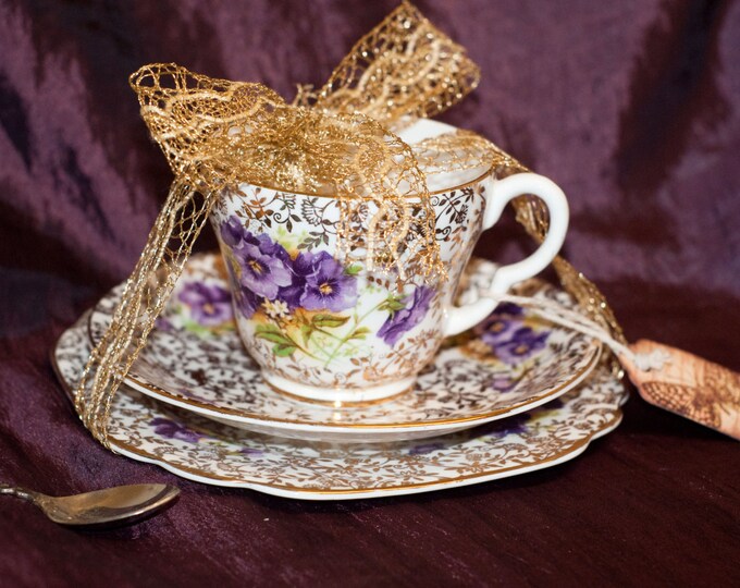 Ashley English Vintage Fine Bone China Floral Trio Tea Set Tea Cup ...