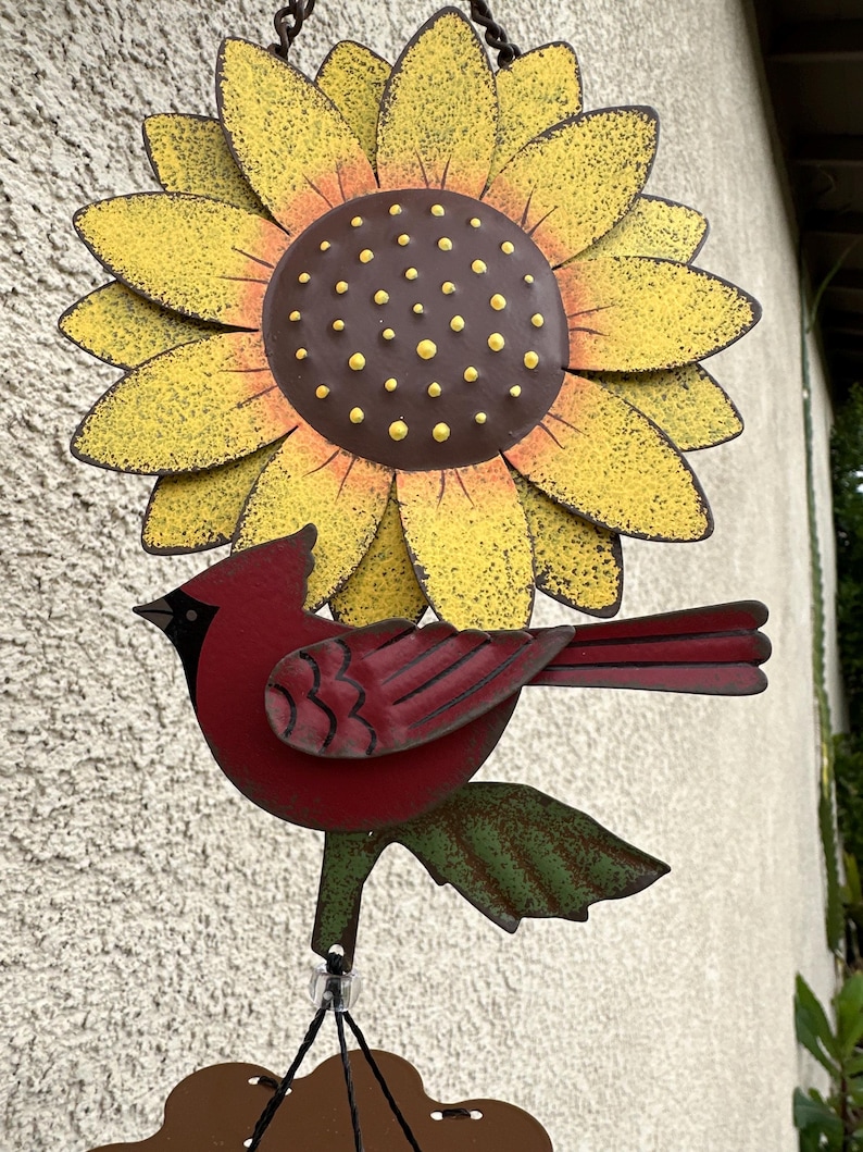 Sunflower Cardinal Wind Chime Hand-painted USPS Priority Shipping is ...