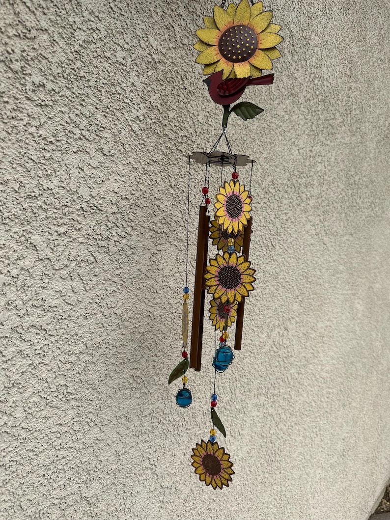 Sunflower Cardinal Wind Chime Hand-painted USPS Priority Shipping is ...
