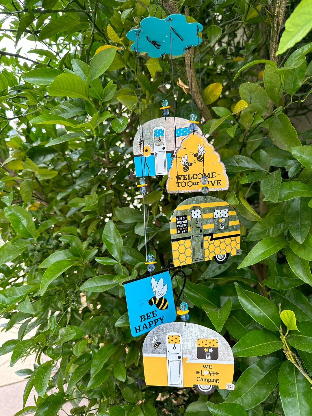 Wind Chime Happy Camper, Campsite Fun, Bee Happy & Note Card, Bumble ...