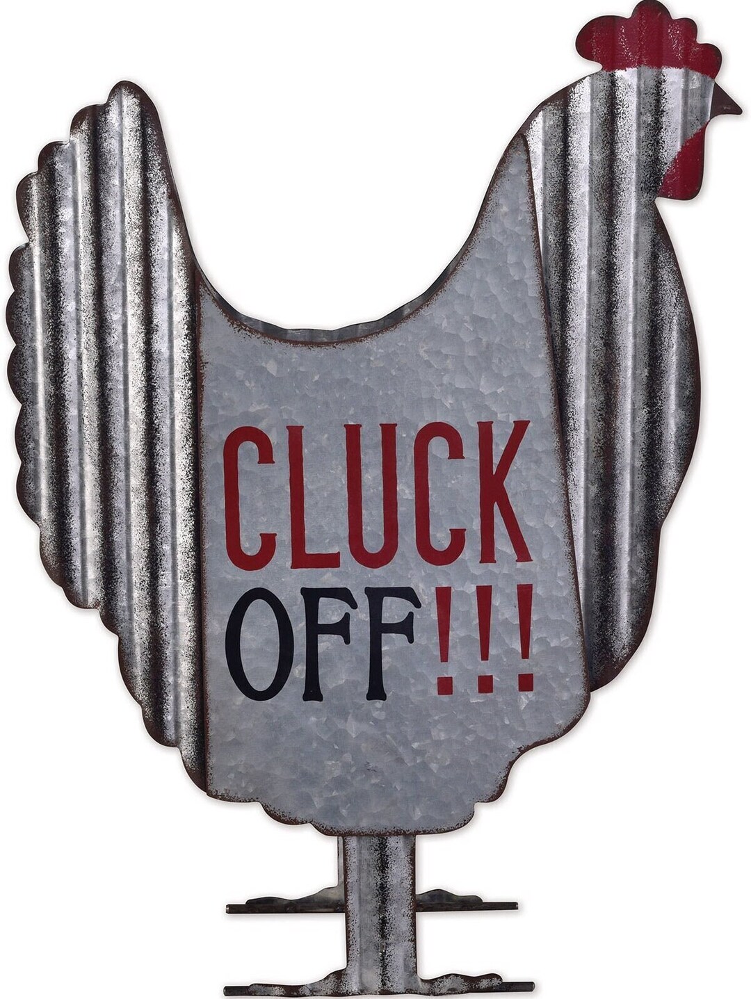 Galvanized Metal Chicken, Hen Sign Porch Sitter Standing Cluck OFF ...