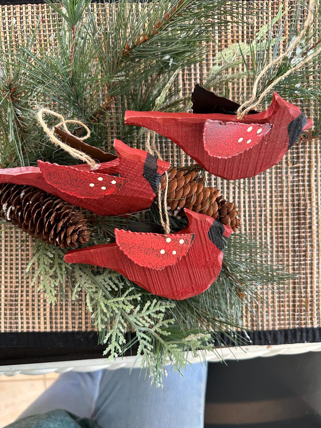 Set of 3 Red Cardinal Bird Free Shipping Carved Wood 5" X 3" Plus 3 ...