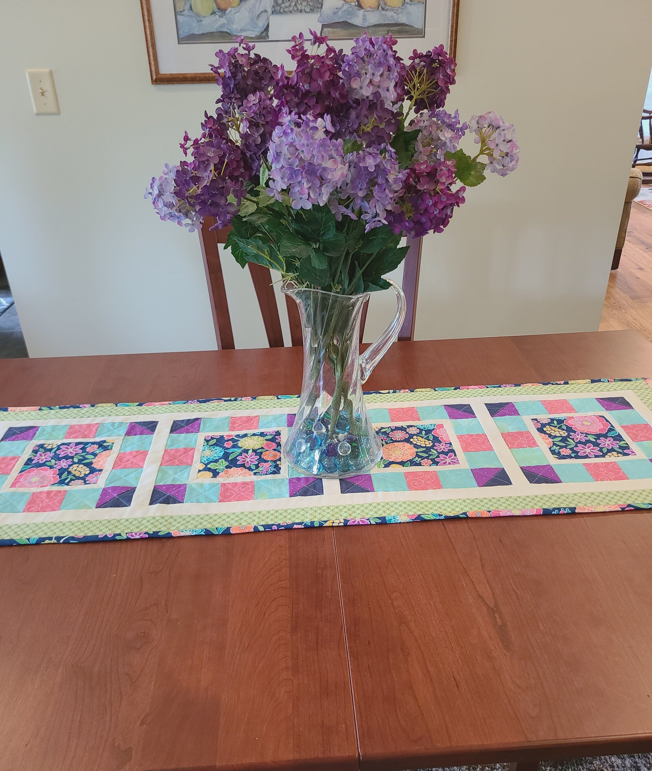 Quilted Table Topper With Floral Square. Multi Color Table Centerpiece ...