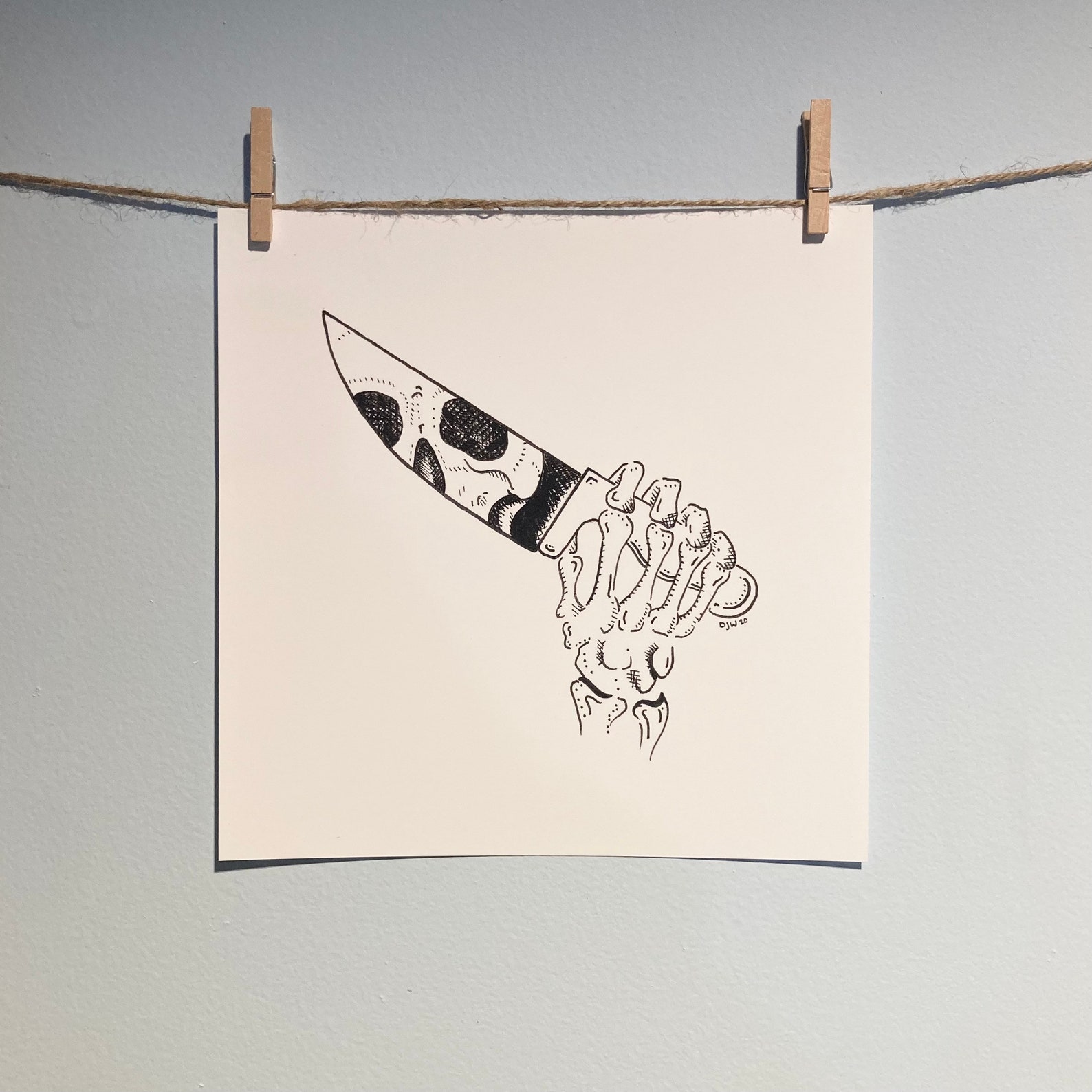 Skeleton & Knife Original Drawing Print - Etsy