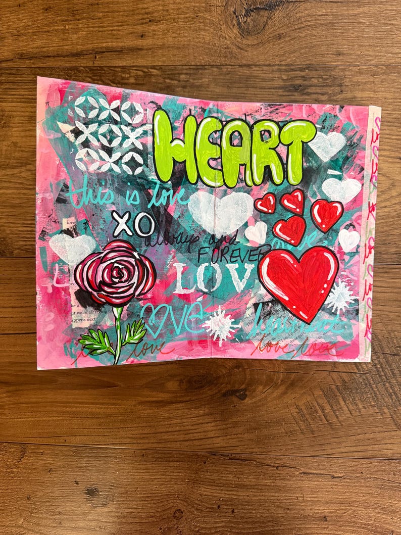 Graffiti-style Valentine Card – Hand-painted Acrylic Mixed Media Art, 9 ...
