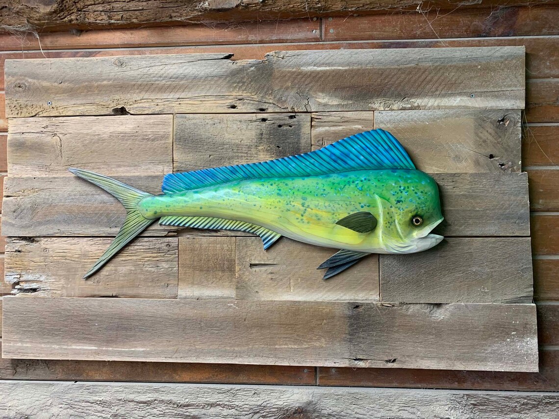 Mahi Mahi 30 inch Wood carved ready to ship wall mount | Etsy