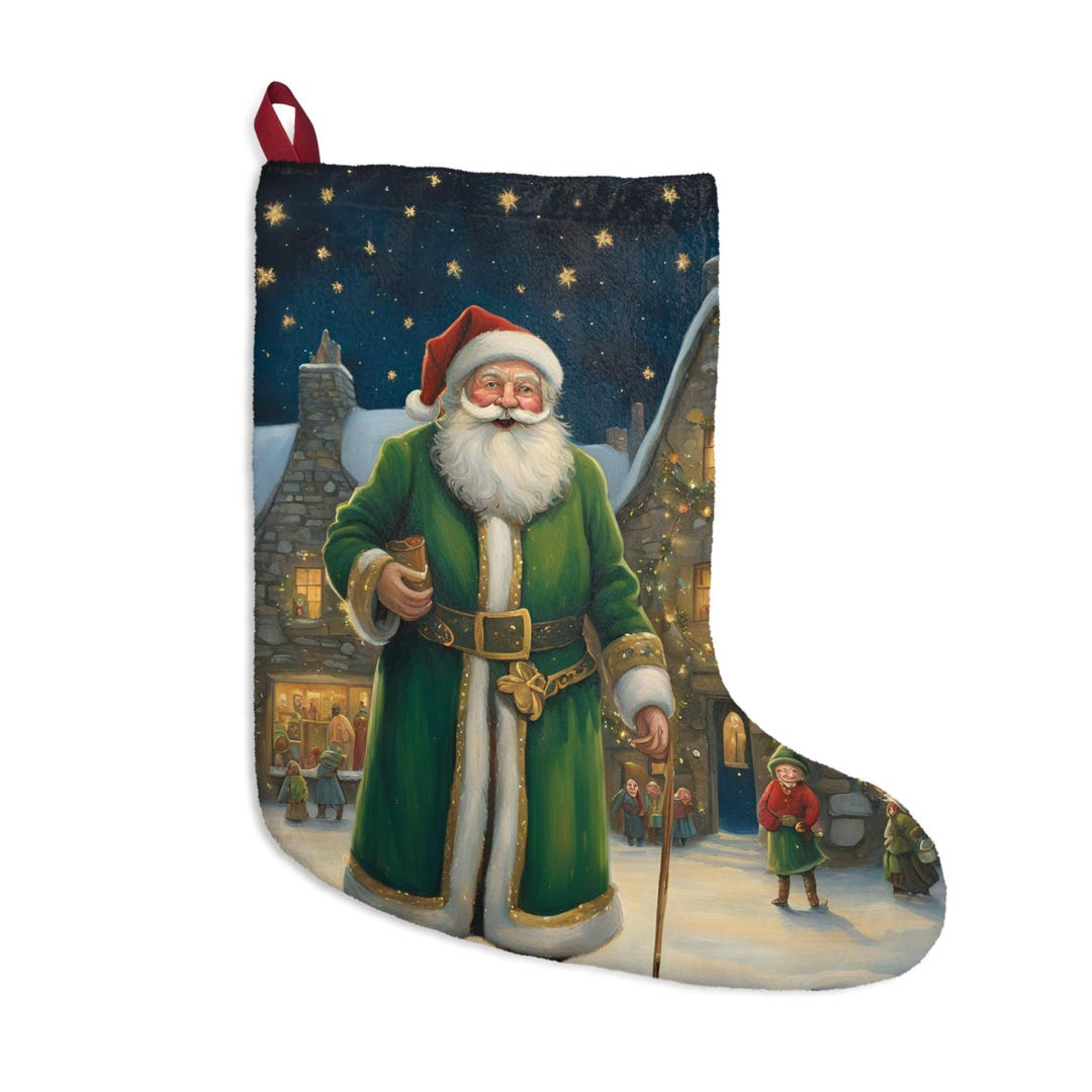 Christmas Stockings, Irish Celtic Santa in Village Theme, Holiday ...