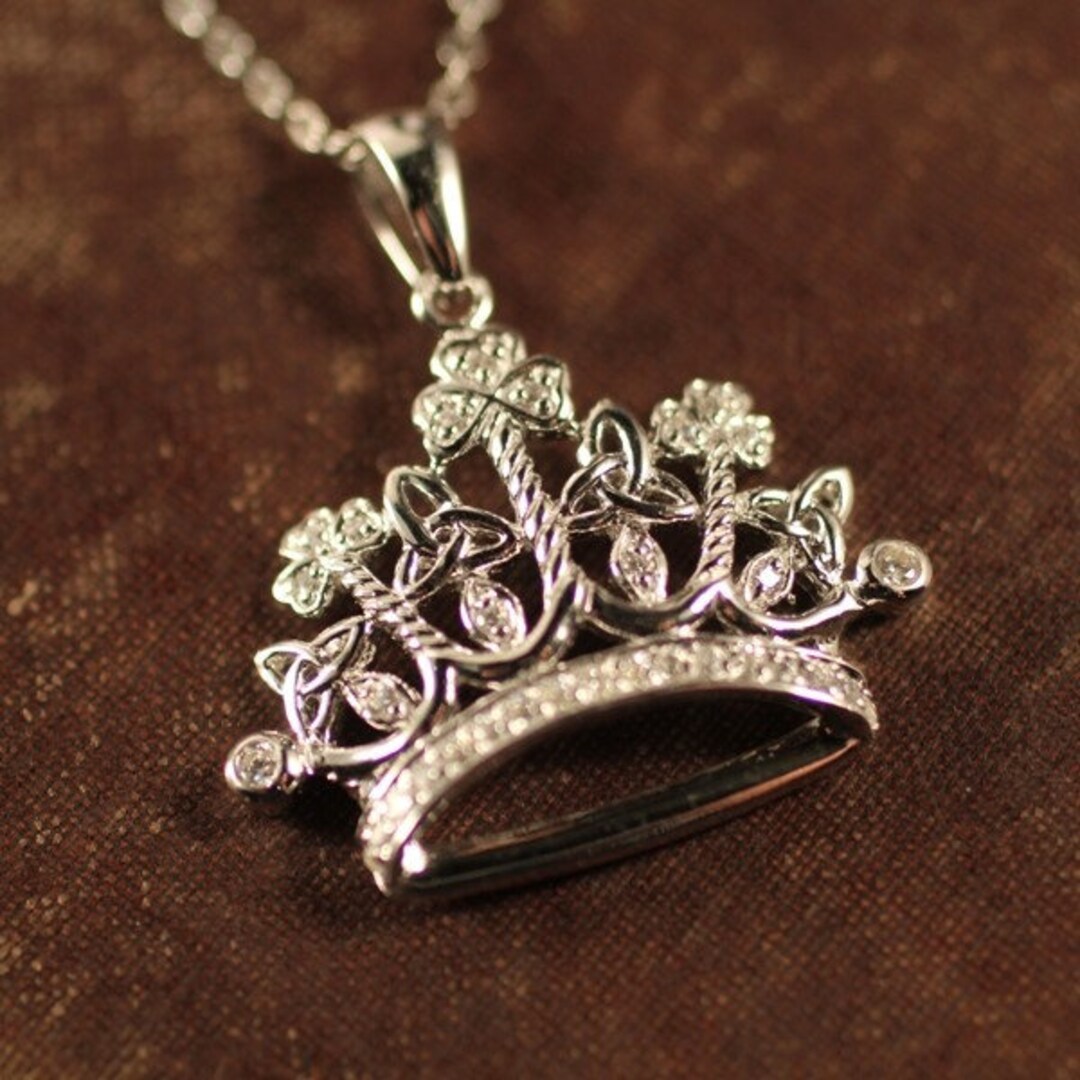 Sterling Silver Irish Princess Crown Necklace – Celtic CZ Tiara Pendant ...