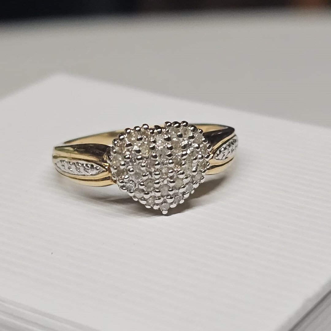 Vintage Heart Ring 1/4 Ct Diamond Puffed Pave Heart Ring 10K Yellow ...