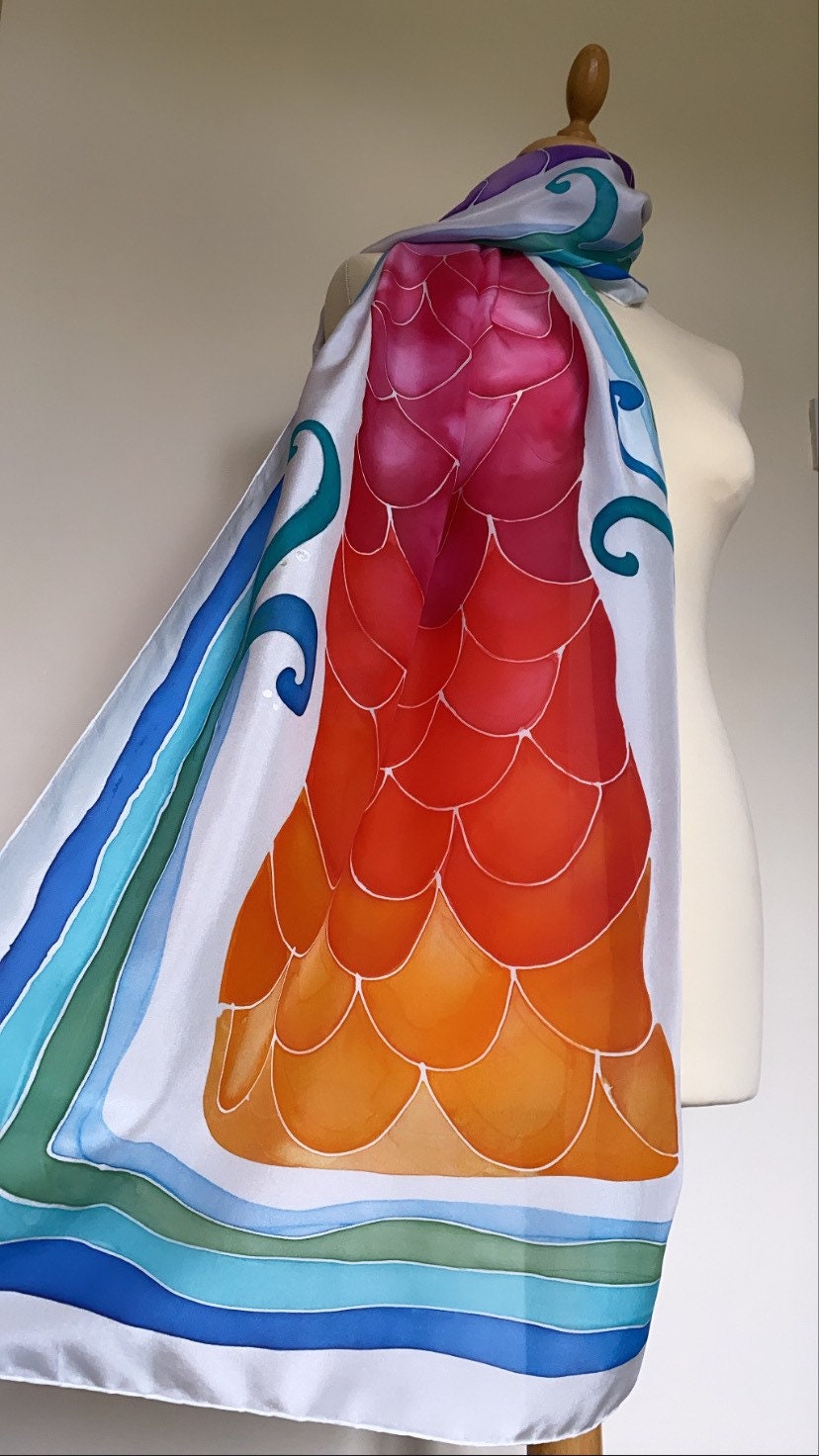 Scallops, Silk Scarf, Gift for Her, One of a Kind, Handpainted,spring ...
