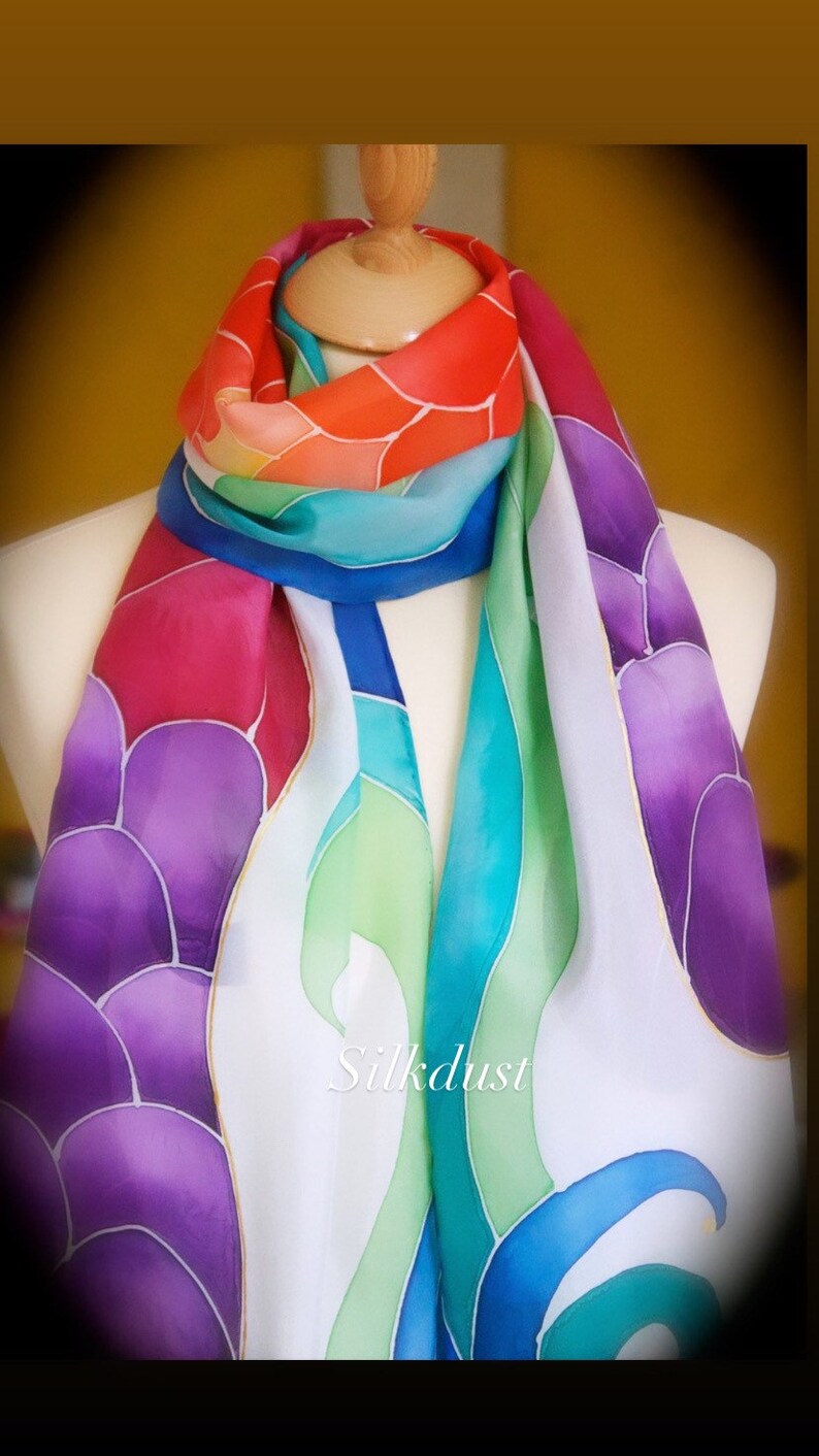 Scallops, Silk Scarf, Gift for Her, One of a Kind, Handpainted,spring ...
