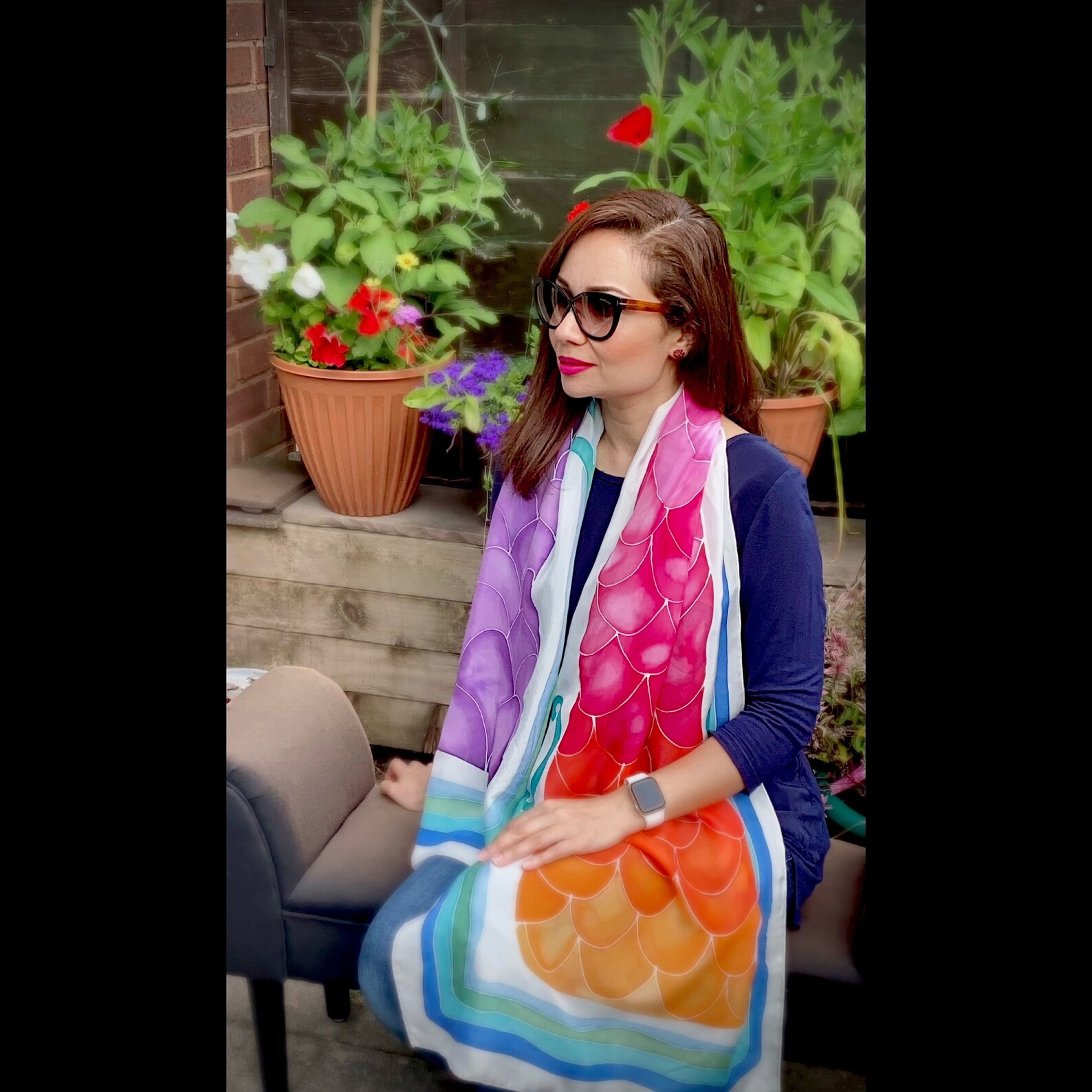 Scallops, Silk Scarf, Gift for Her, One of a Kind, Handpainted,spring ...