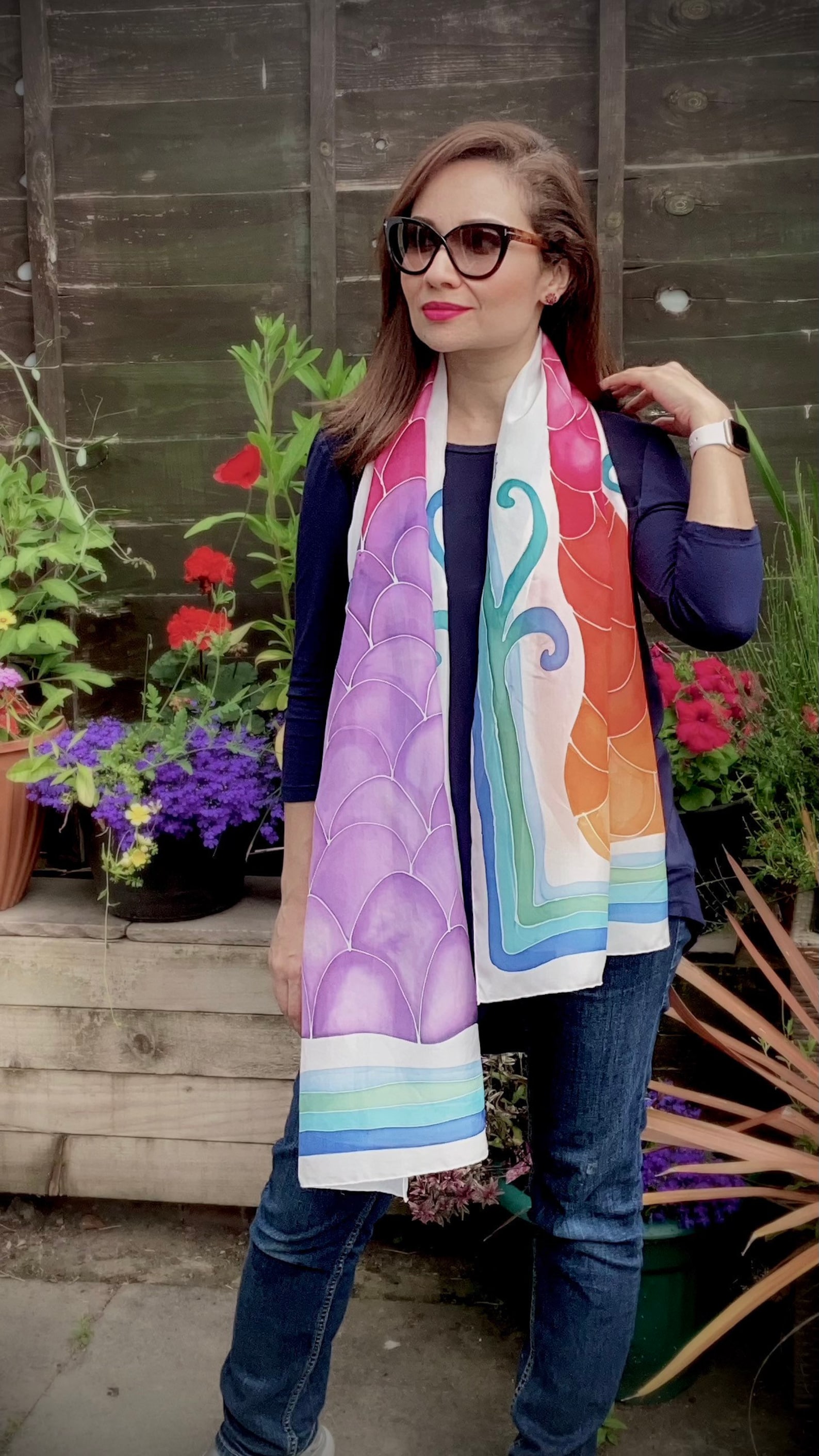 Scallops, Silk Scarf, Gift for Her, One of a Kind, Handpainted,spring ...