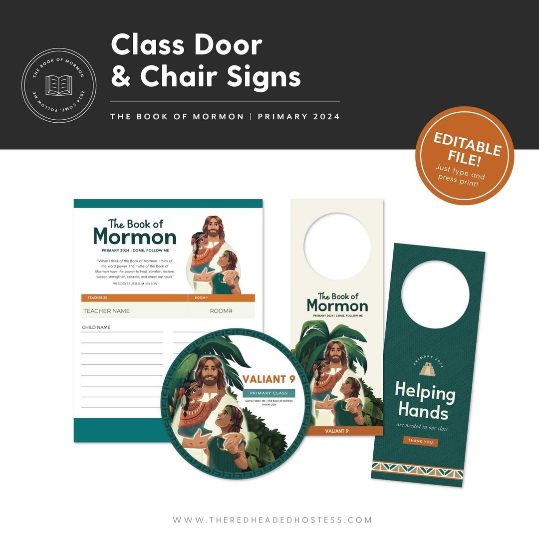 2024 Primary Book of Mormon Class Door, and Chair Signs - Etsy