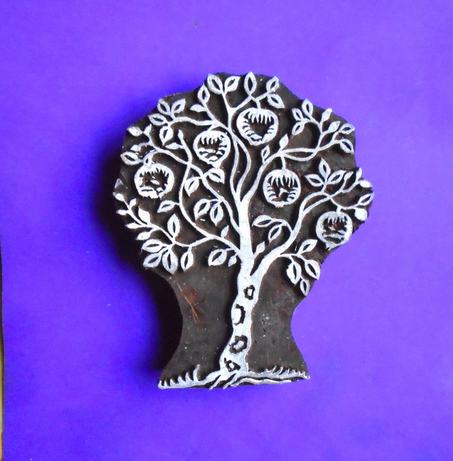 Large Pomegranate Anar Tree Hand Carved Fabrictextile Wood Stamp Indian ...