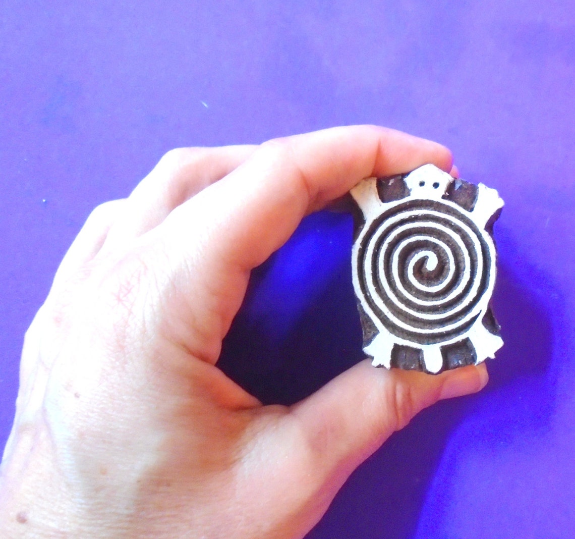 Native American Turtle Print Block Spiral Hand Carved Wood | Etsy