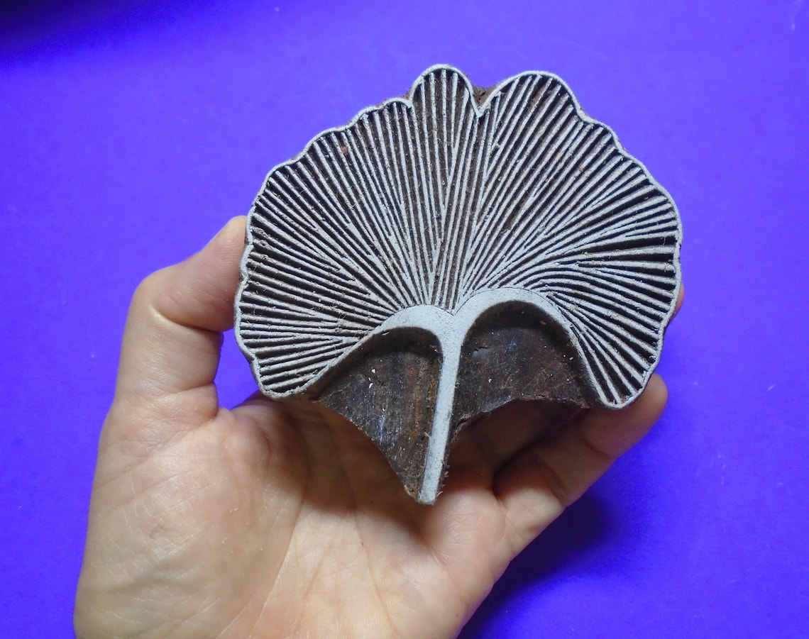 Hand Carved Large Ginkgo Leaf Pottery Clay Textile Batik Fabric Wood ...