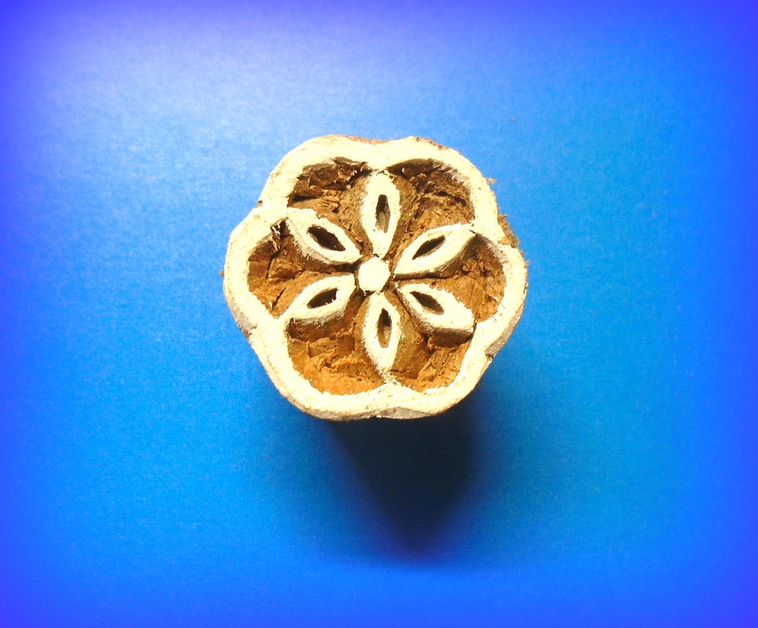 Small Flower of Life Round Wood Stamp Hand Carved Fabric Textile Indian ...