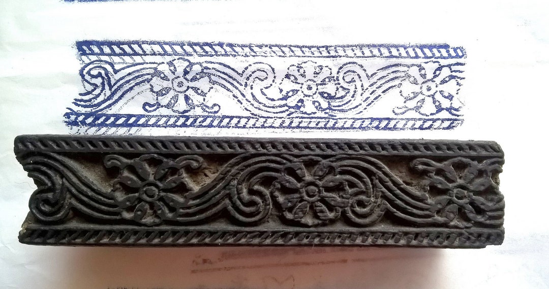 Wood Geometric Floral Border Antique Vintage Textile Clay Border Stamp ...