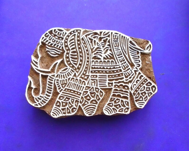 Elephant Large Hand Carved Wood Stamp Animal Indian Print Block (AN27 ...