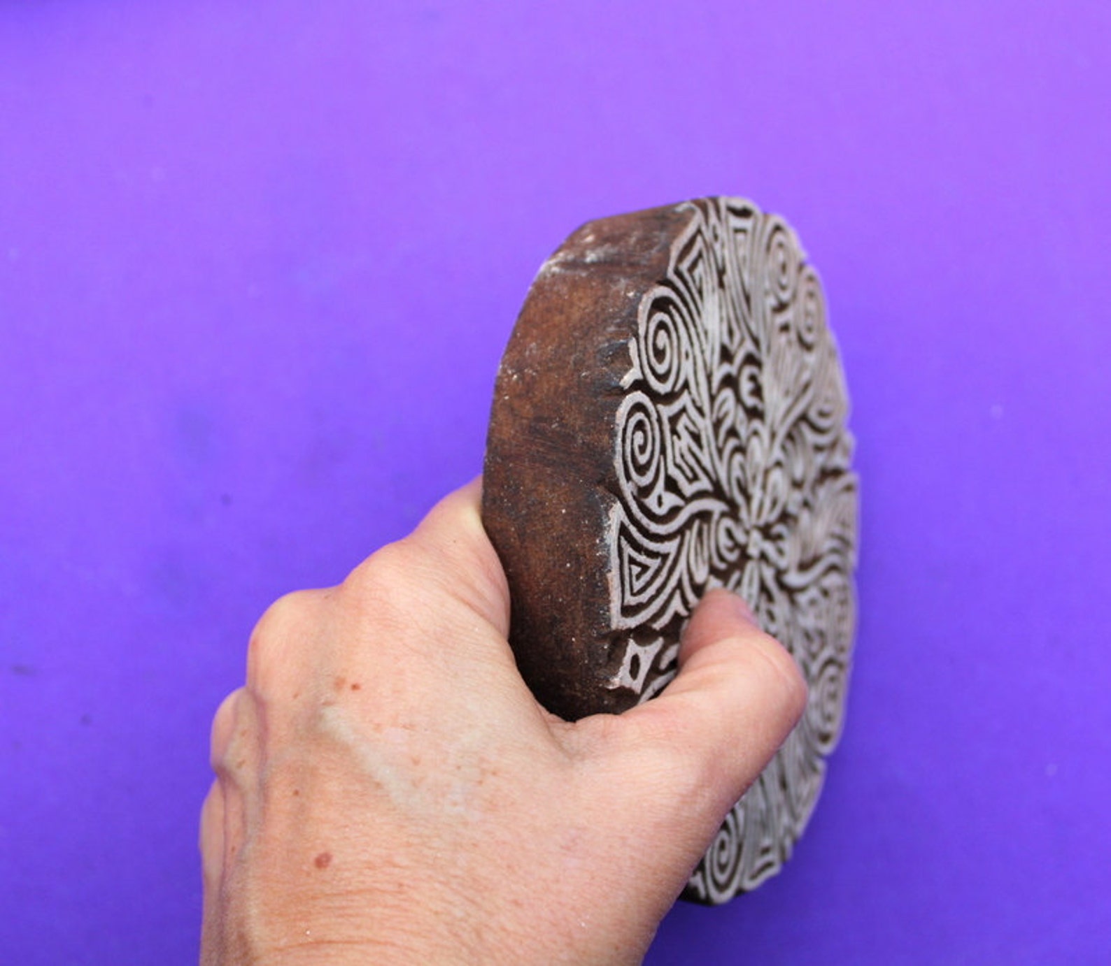 Large 5 Inch Hand Carved Wood Stamp Indian Print Block Floral ...