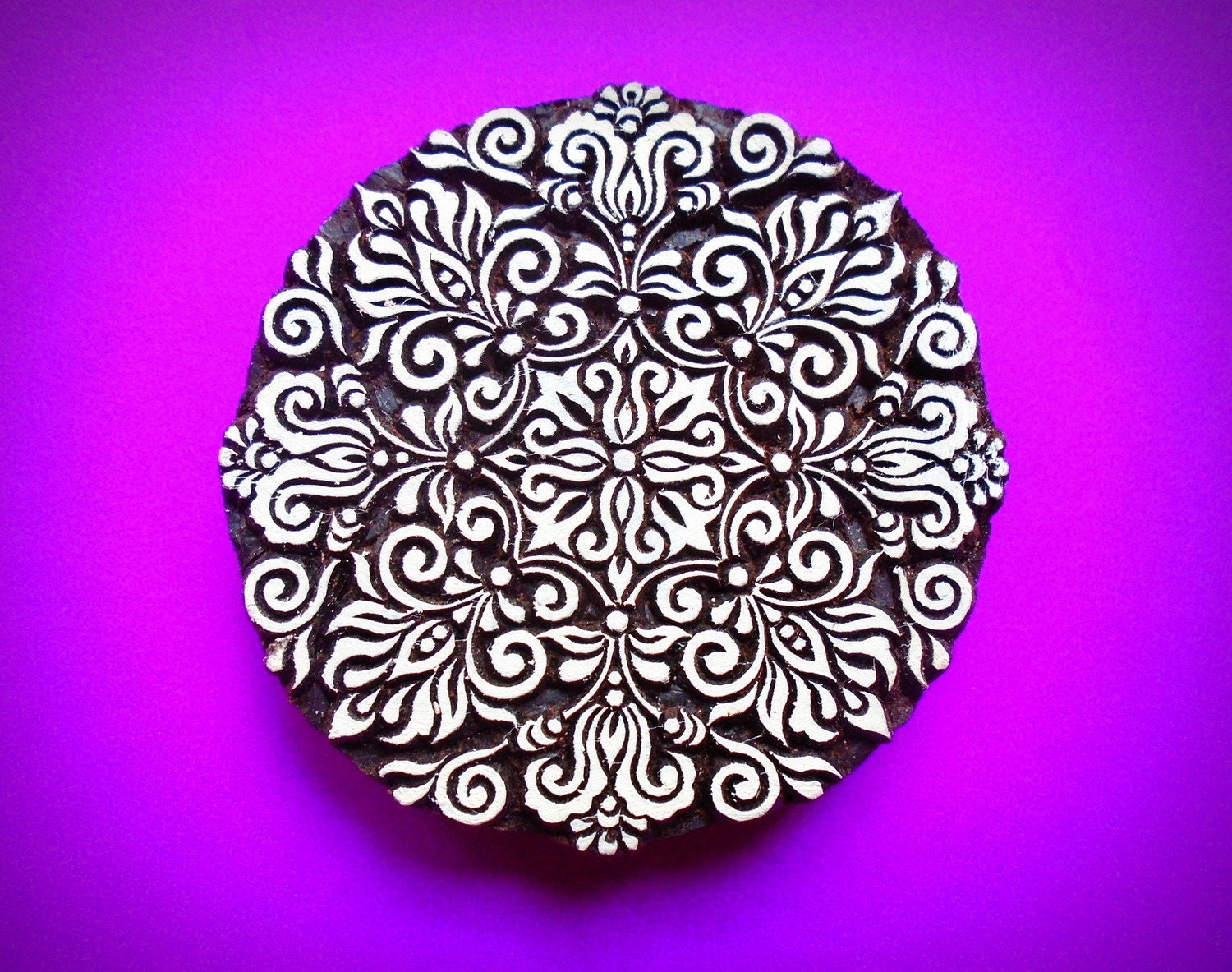Hand Carved Ornate Round Fabric Textile Large Wood Stamp | Etsy