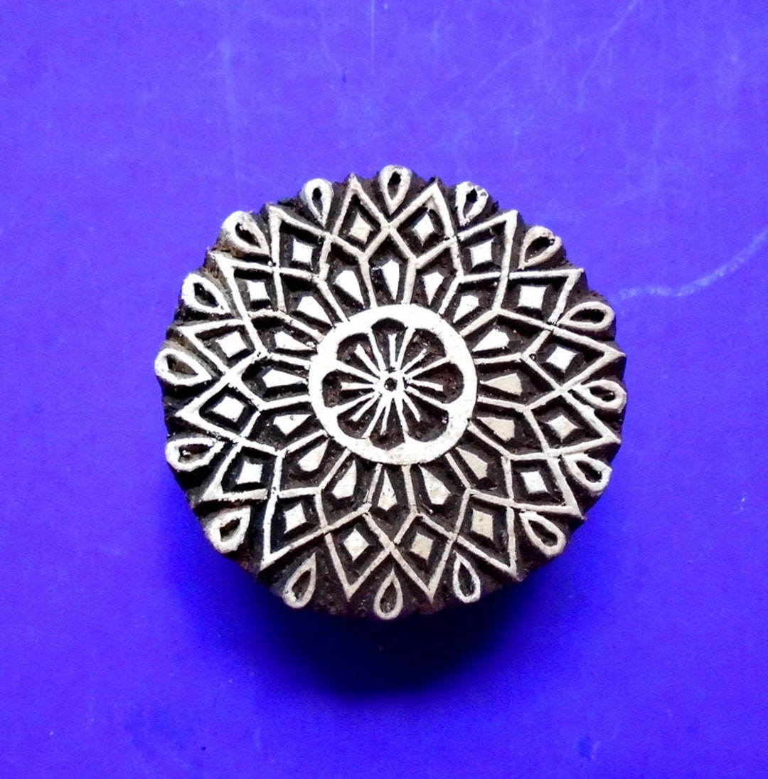 Round Wood Stamp Geometric Hand Carved Fabric Textile Indian Print ...