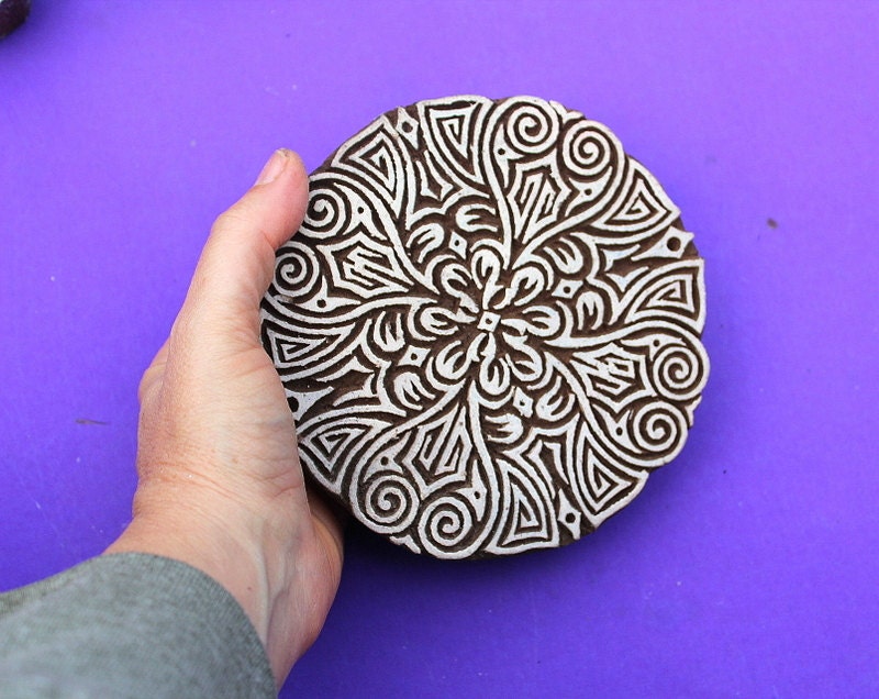 Large 5 Inch Hand Carved Wood Stamp Indian Print Block Floral ...