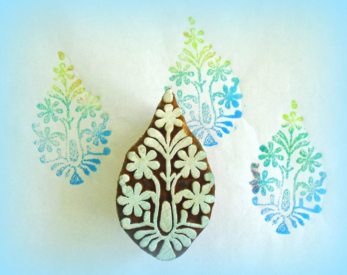 Symmetrical Flower Wood Carved Stamp Floral Indian Fabric Clay - Etsy