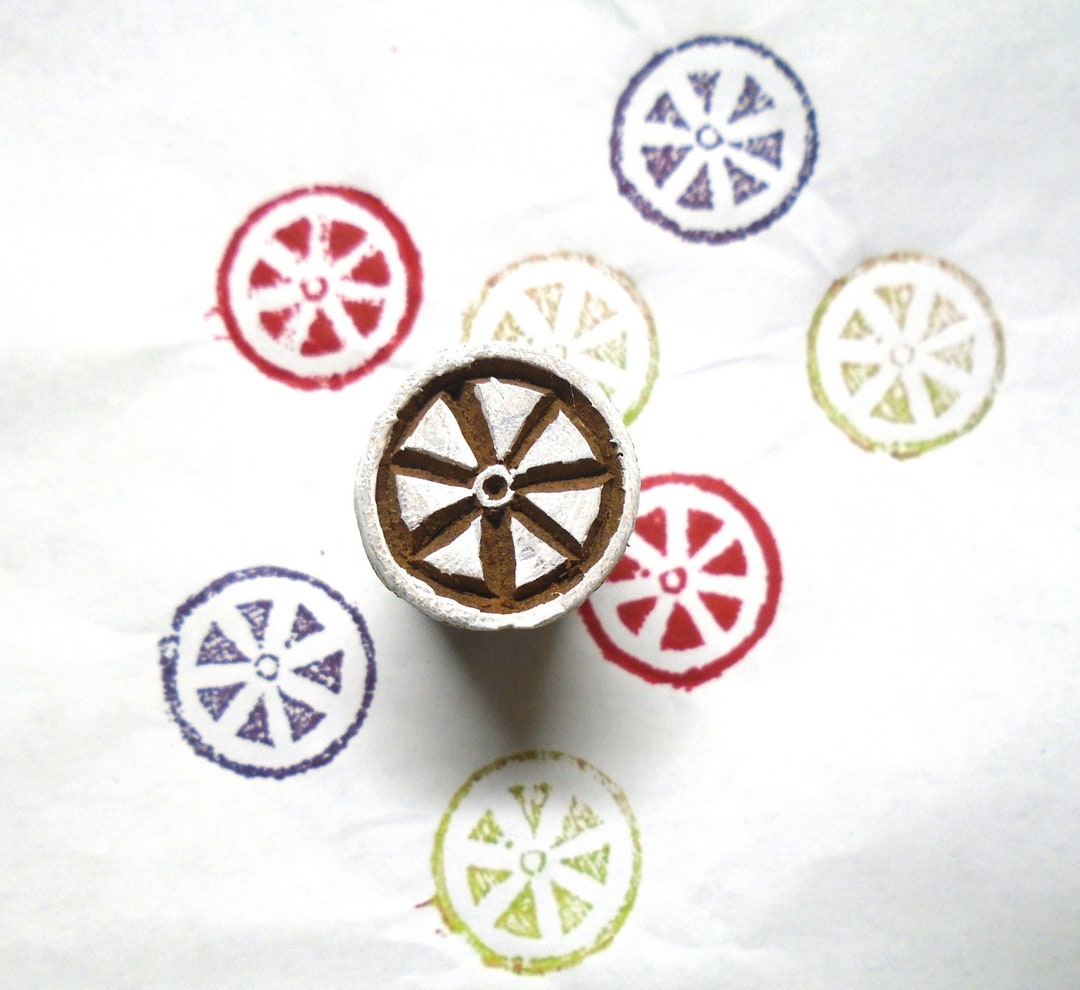 Small Round Wheel Geometric Wood Pottery Stamp Hand Carved Fabric ...