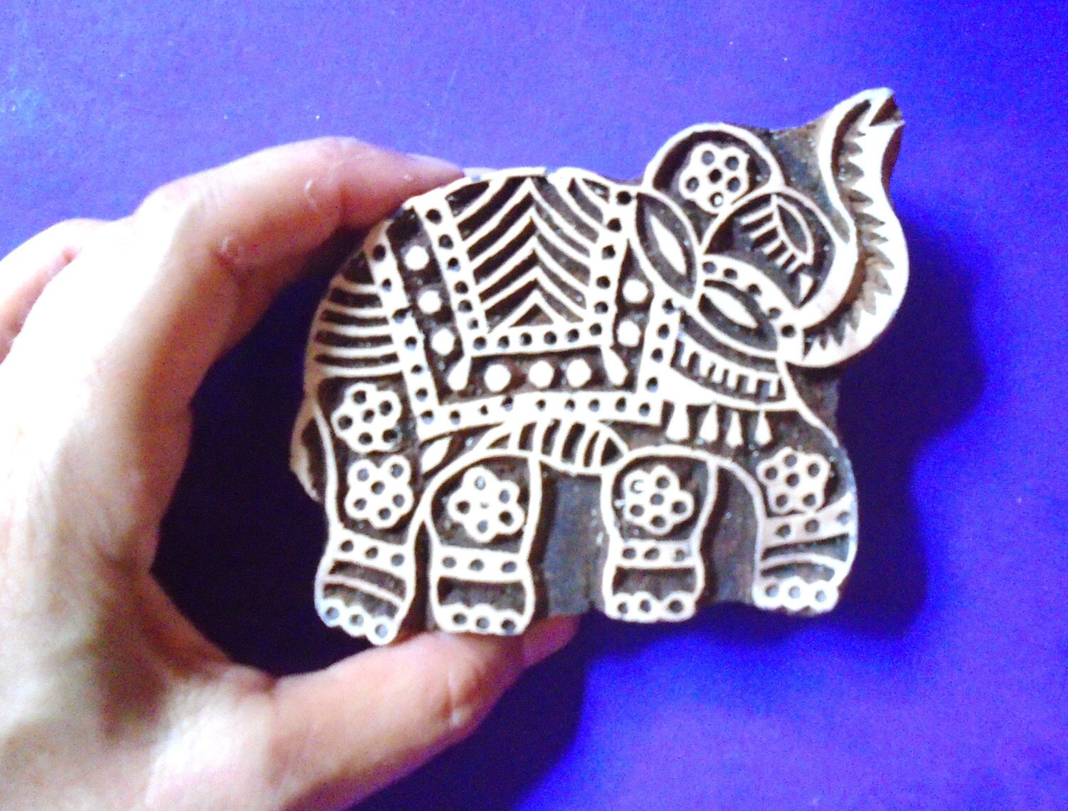 Elephant Hand Carved Wood Stamp Animal Textile Clay Pottery Fabric ...